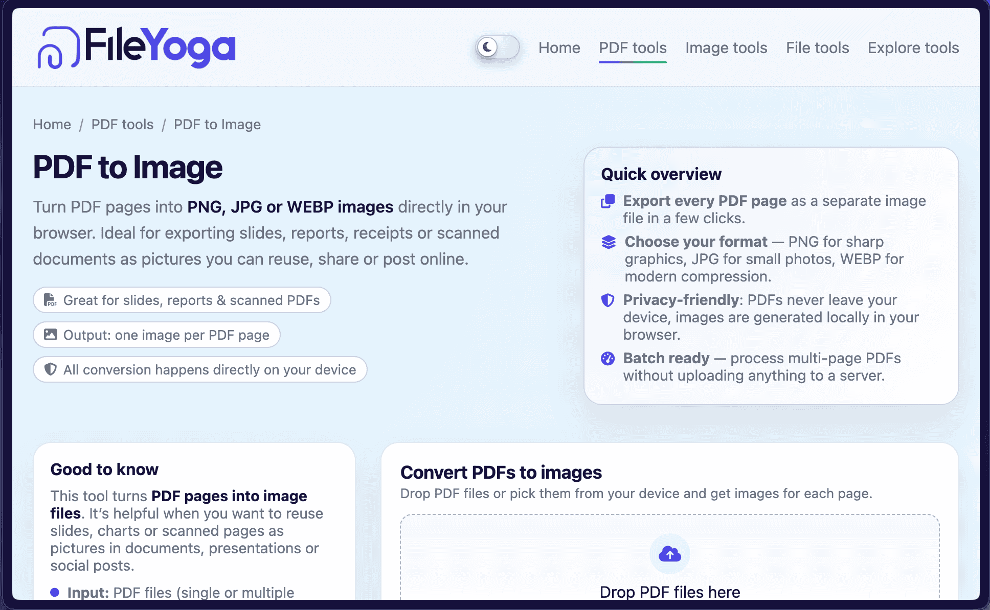 PDF to Image Converter — No Uploads | FileYoga