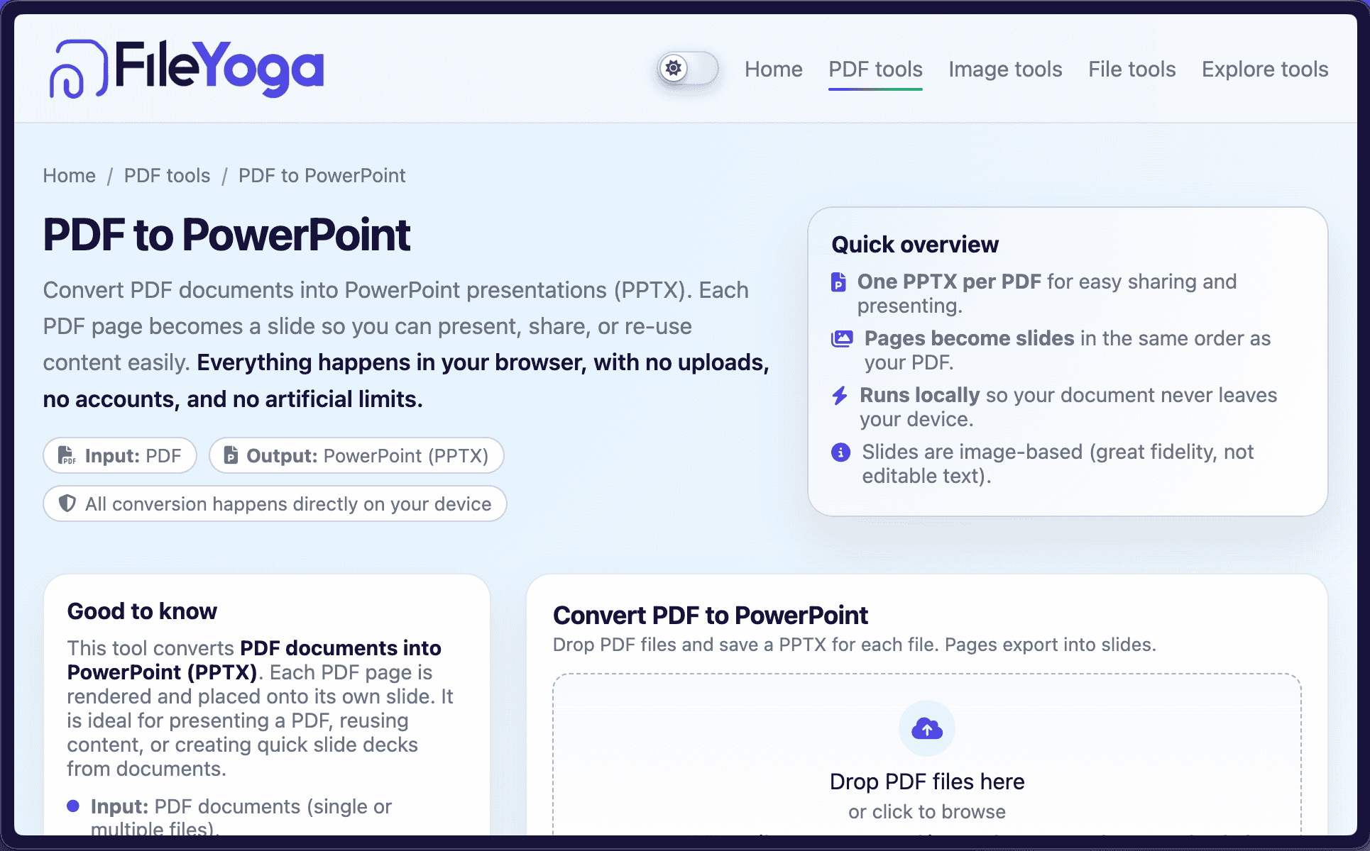 PDF to PowerPoint Converter — build slides from pages | FileYoga
